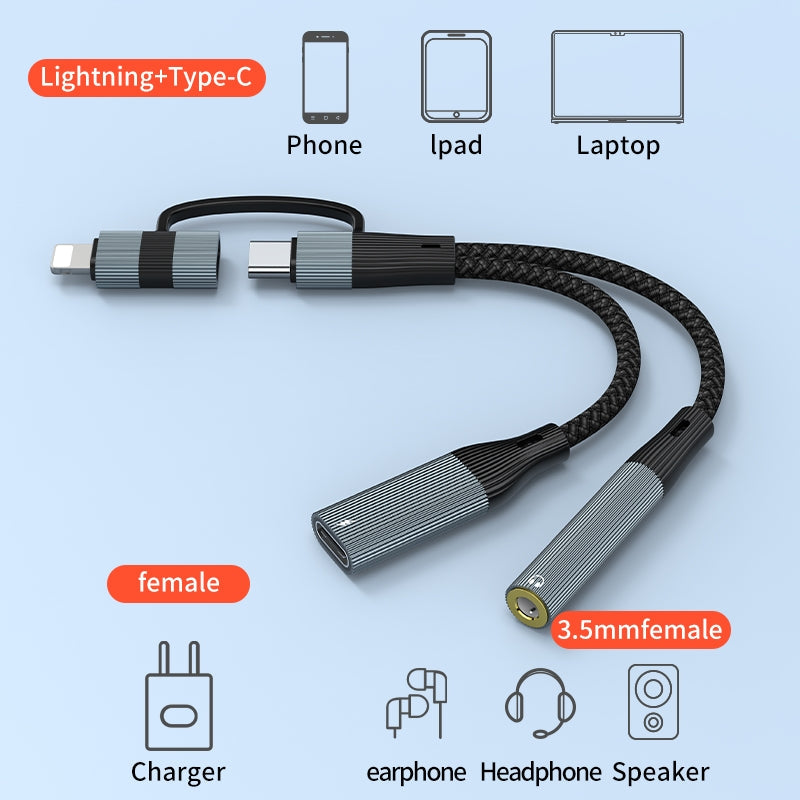 NÖRDIC USB-C+Lightning till Audio 3,5mm PD60W USB-C 15cm – Multimo