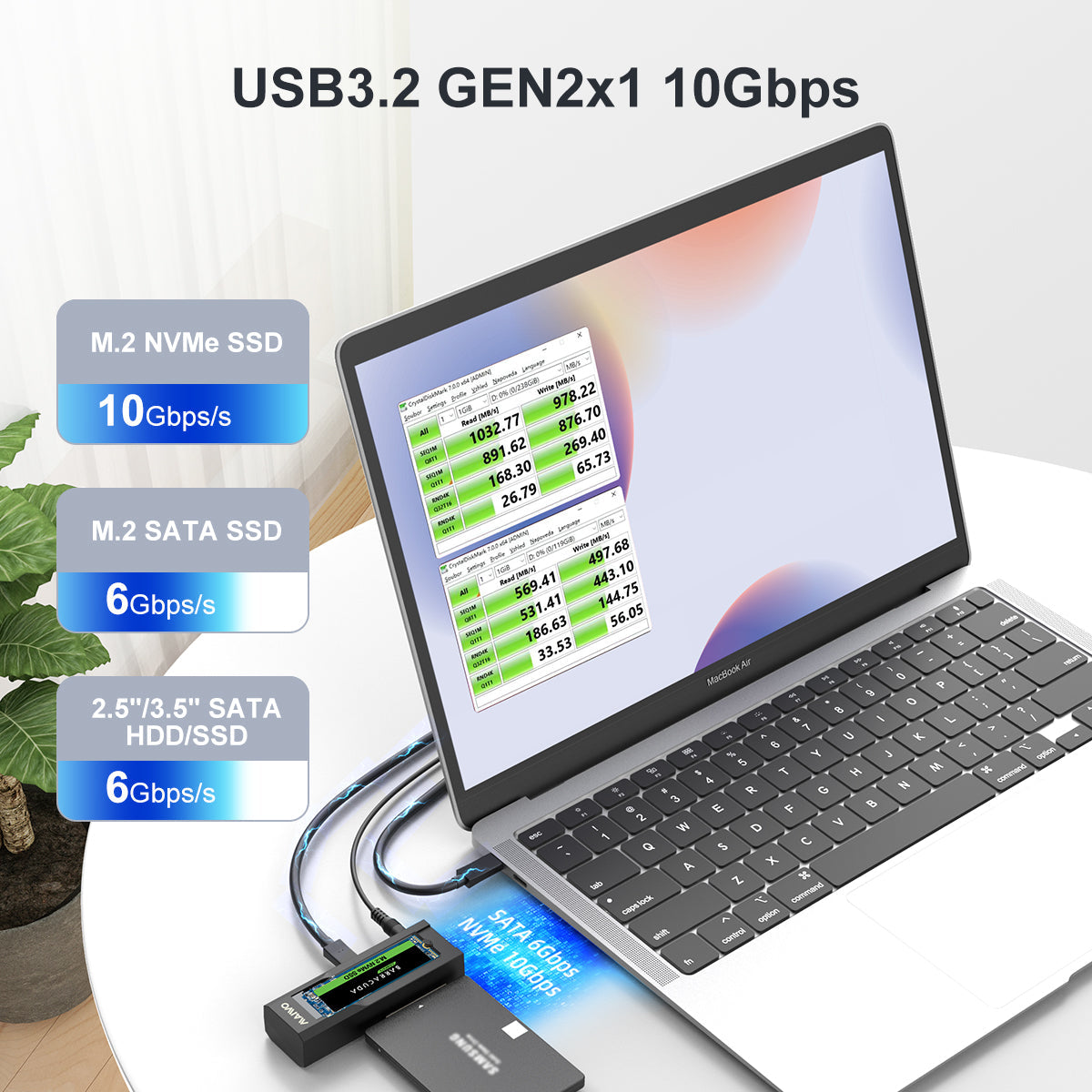 Maiwo USB-C adapter till NVMe/SATA M.2 SSD och 2,5"/3,5" SATA HDD USB ...
