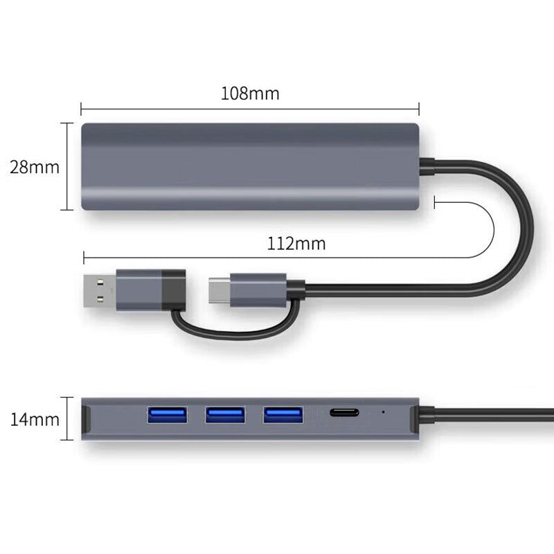USB Hubb USB-C eller A till 3xUSB-A 3.0 1xUSB-C 5Gbps 1xRJ45 Giga LAN ...